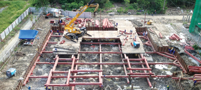 ให้เช่ารถแบคโฮไวโบร ตอก ถอนชีทไพล์ sheetpile king post เหล็ก Barcing งานป้องกันดินพัง